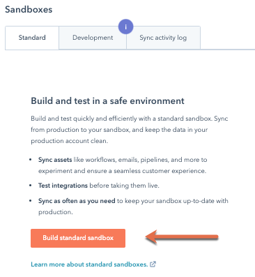 Set up a HubSpot standard sandbox account