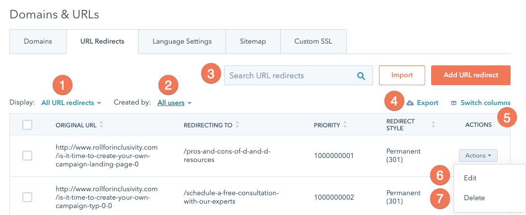 Create and manage URL redirects