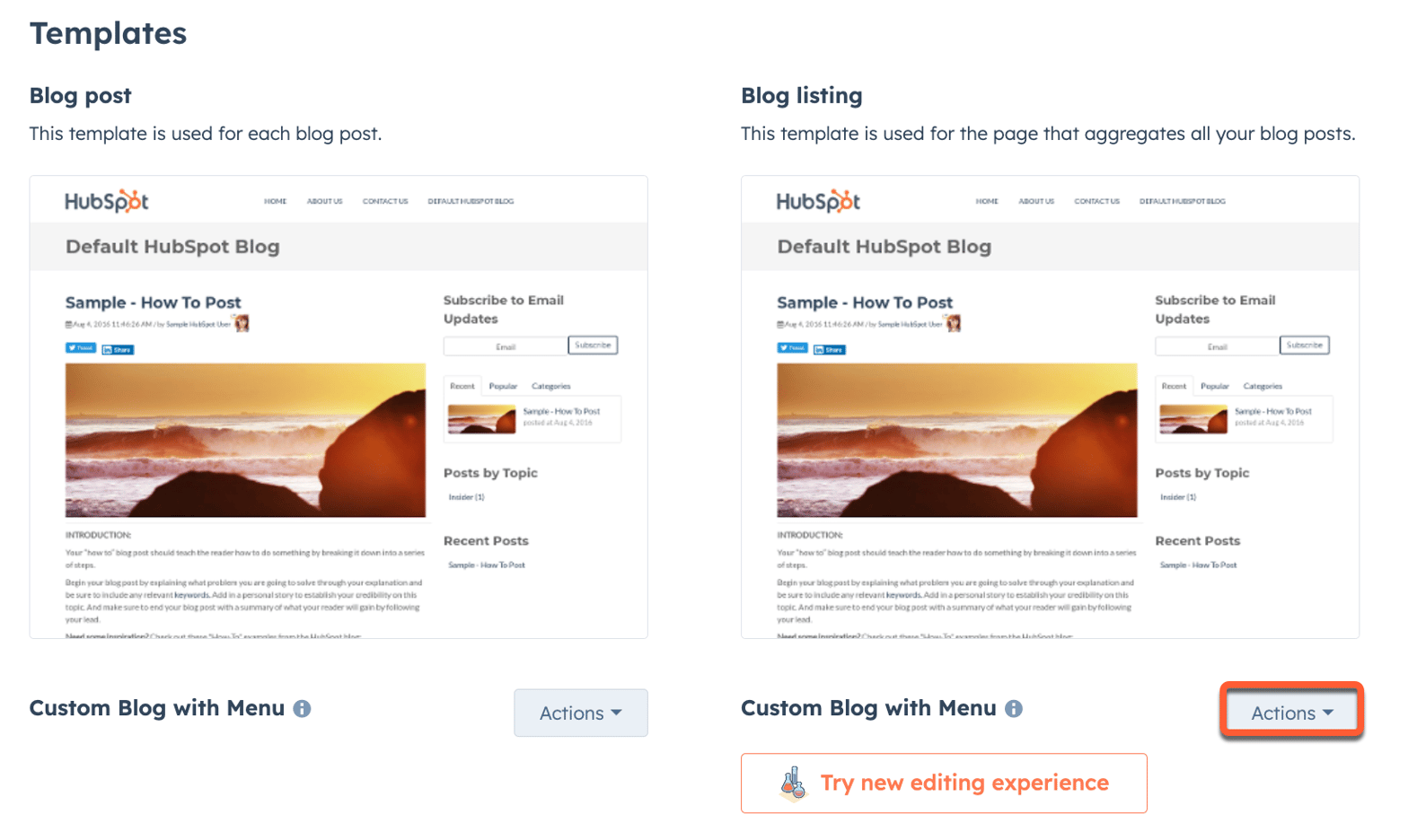 Edit blog listing pages