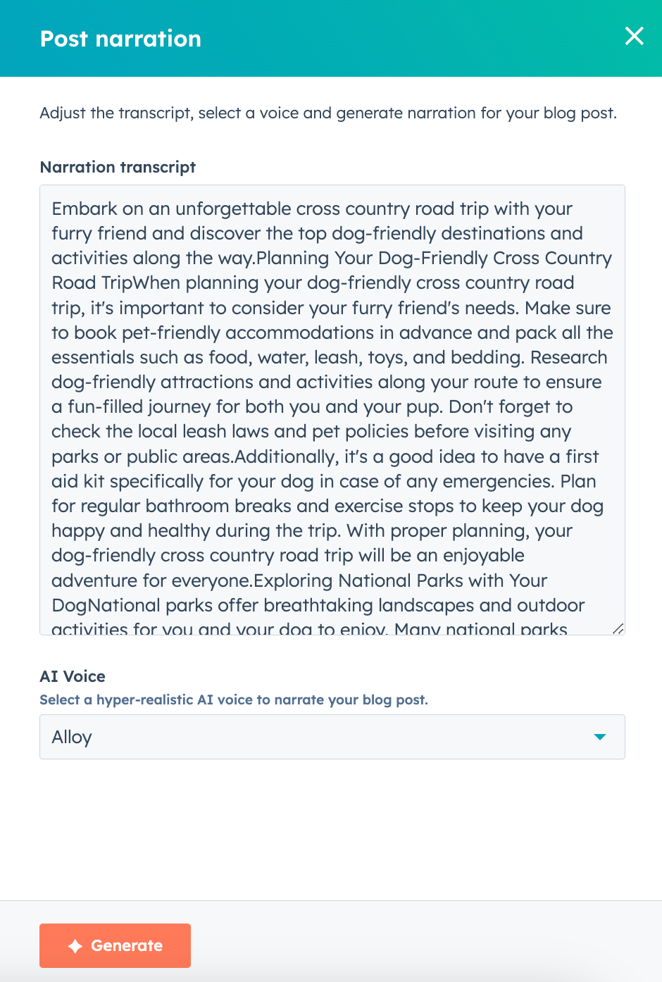 Use the post narration module