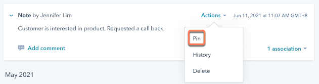 Pin an activity on a record