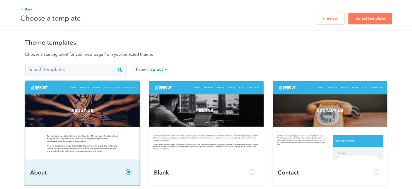 Create a page with a starter template