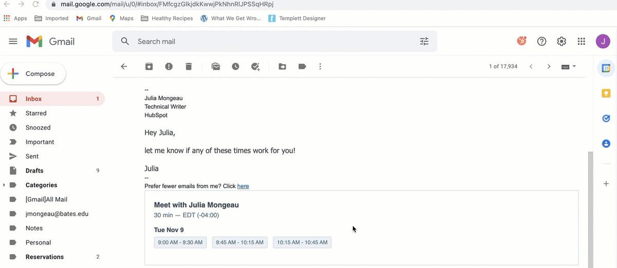 Send proposed meeting times in an email