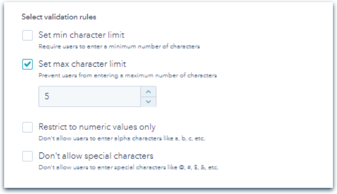 Set validation rules for a property