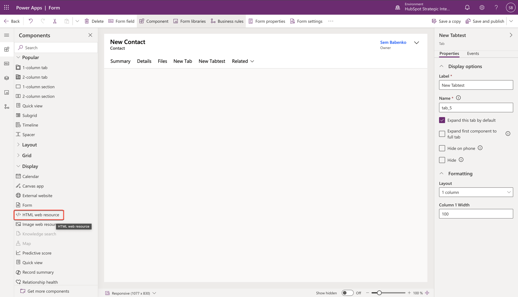 Embed HubSpot data into a Microsoft Dynamics 365 app