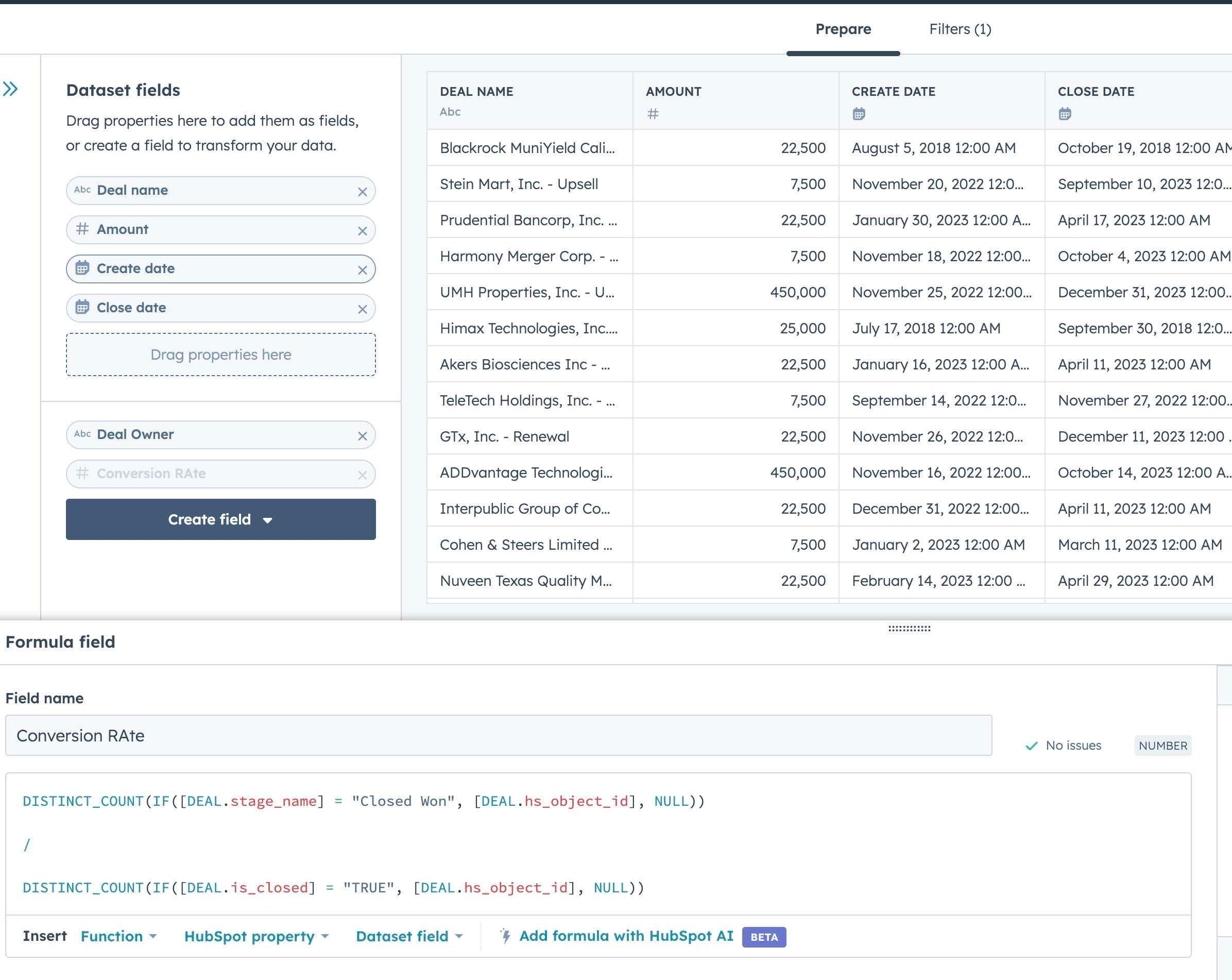 Create and use summary functions in datasets