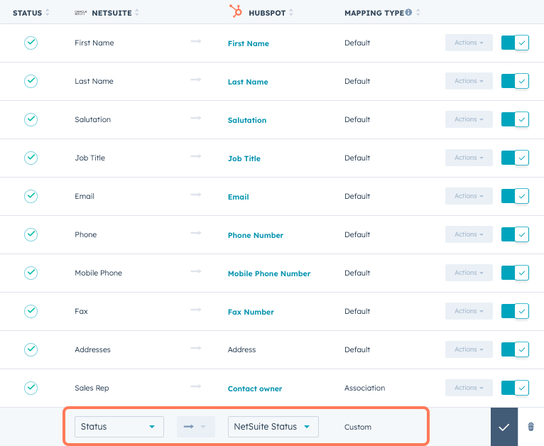 Sync the Status field between HubSpot and NetSuite