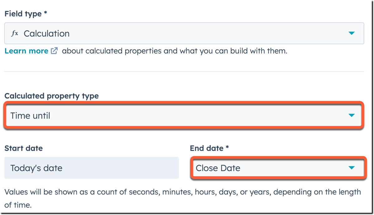 Create calculation and rollup properties