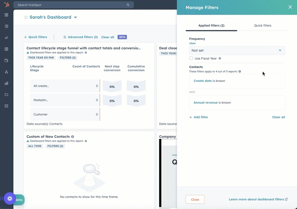 Use dashboard filters (BETA)