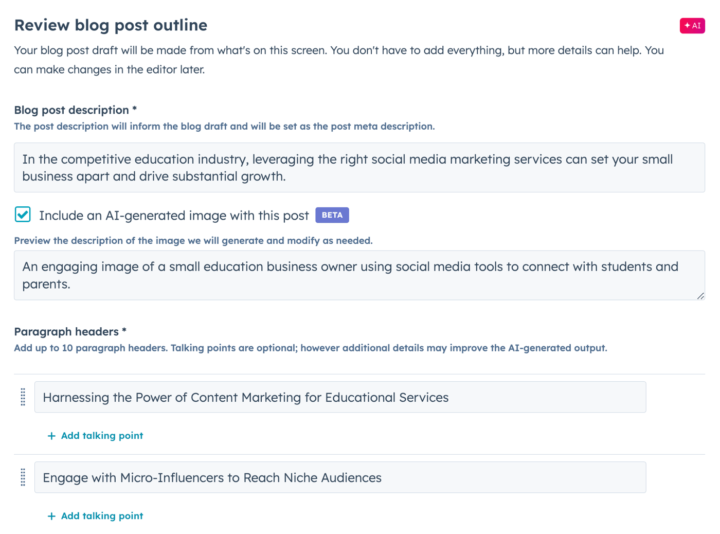 Generate blog posts using AI