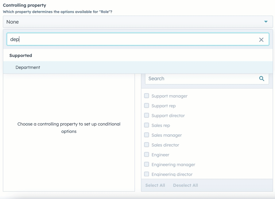 Set up conditional options for properties