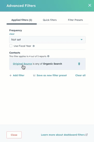 Use dashboard filters