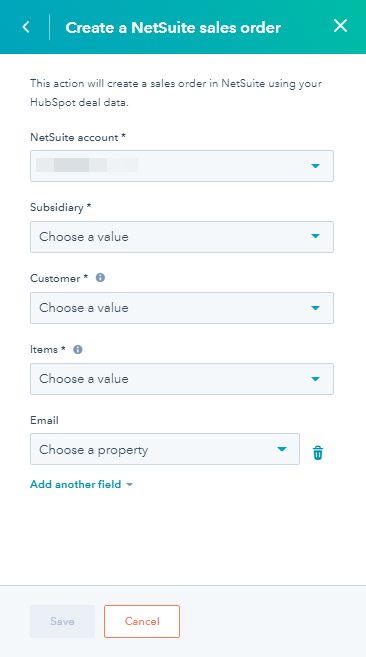 Create a NetSuite sales order in HubSpot