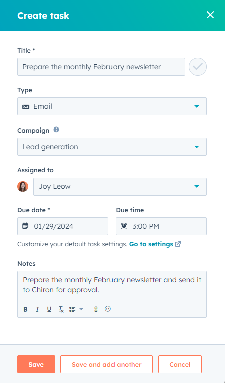 Create And Assign Marketing Tasks In The Campaigns Tool