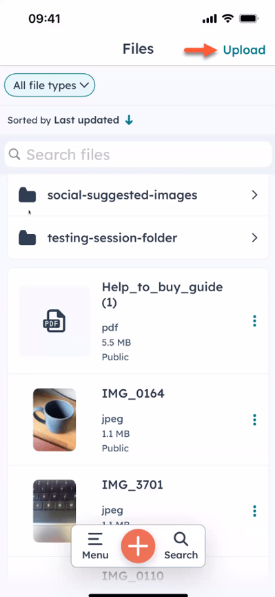 Upload and manage files in the HubSpot mobile app